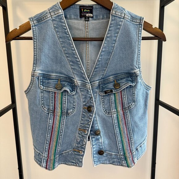 Lee | Jackets & Coats | Vintage Lee Rainbow Stitch Denim Vest | Poshmark